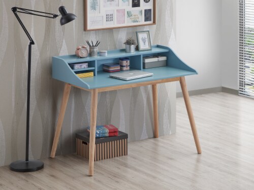 Simplie Fun Mid Century Modern Wood Writing Desk with Hutch Blue 1 count Fry s Food Stores