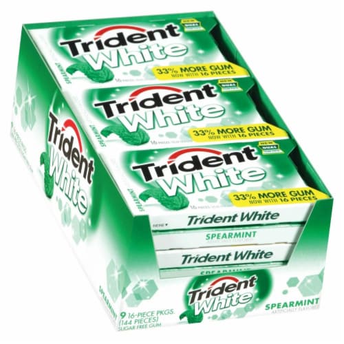 Trident White Sugar Free Spearmint Gum 16 Count Pack Of 9 16 Count