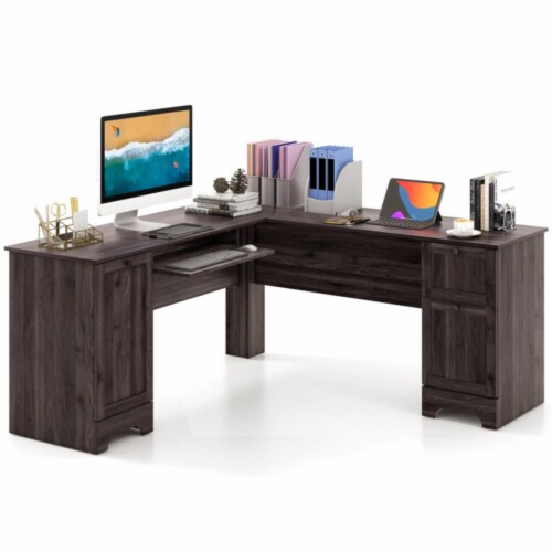 Hivvago L Shaped Office Desk with Storage Drawers and Keyboard Tray Dark Brown 1 King Soopers