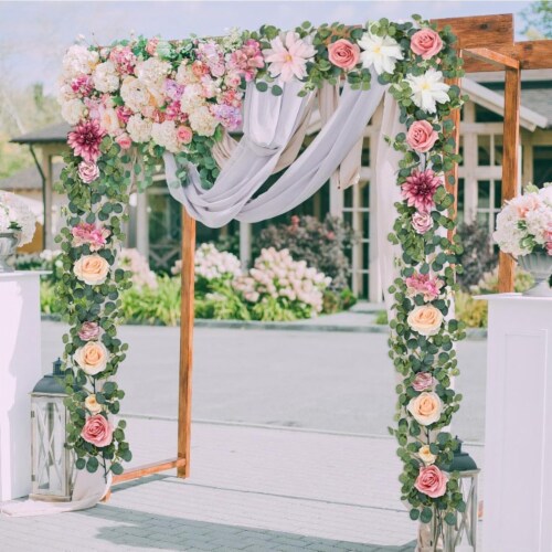 Artificial Pink Rose Garland Flower Vines 6.07Ft 1 Pack QFC