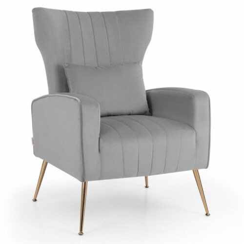 Grey velvet wingback chair store