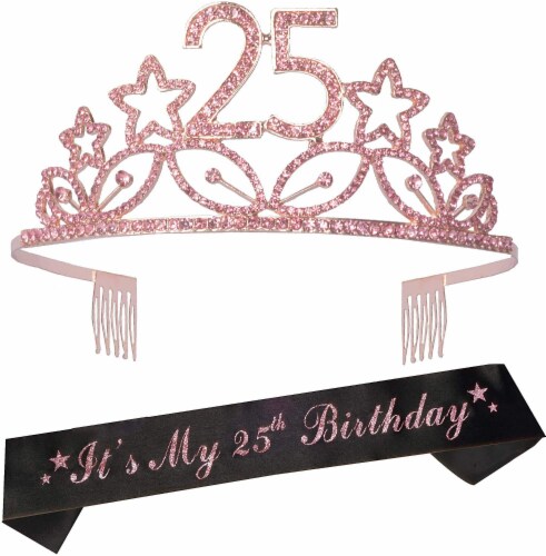 25th Birthday Sash And Tiara Set For Women Glitter Sash And Rhinestone