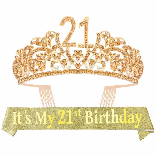 21st Birthday Sash And Tiara Set Glitter Sash Rhinestone Tiara For