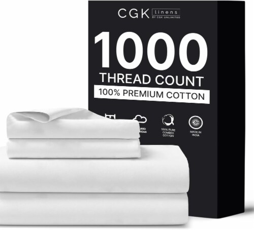 CGK Linens 4 Piece Sheet Set 100 Cotton 1000 Thread Count Queen White Queen Foods Co