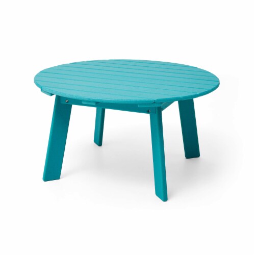 Glitzhome 36 Inch Width Adirondack Patio Round Coffee Table HDPE Weather Resistant Aqua 36 Inch Width Table Foods Co