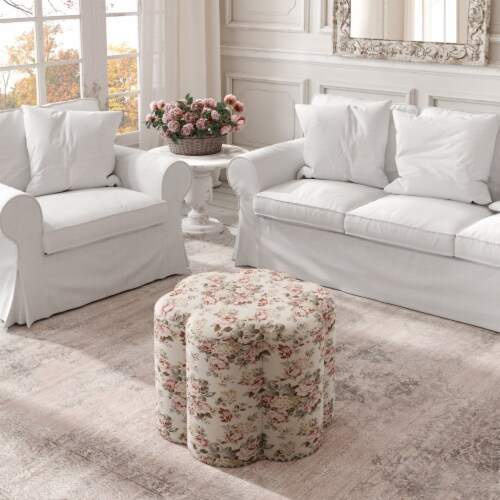 Paizley Ottoman Upholstered Nailhead Trim Solid Pattern Cluster Red 1