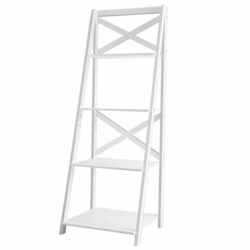 Four tier white ladder bookcase shelf store