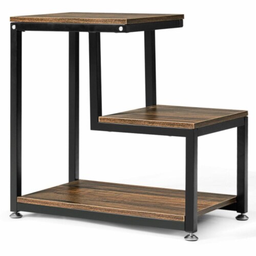Hivvago 3 Tier Ladder Shaped Chair Side Table with Storage Shelf Brown 3 Tier Foods Co