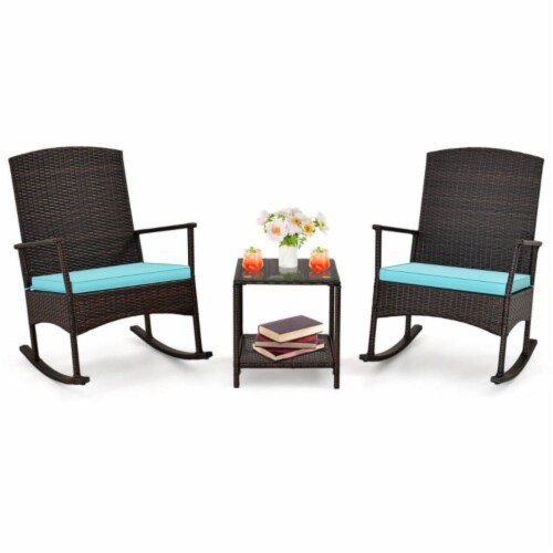 Hivvago 3 Piece Patio Rocking Set Wicker Rocking Chairs with 2 Tier Coffee Table Turquoise 3 Pieces Smith s Food and Drug