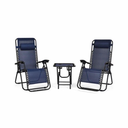 Hivvago 3 Pieces Folding Portable Zero Gravity Reclining Lounge Chairs Table Set Navy 3 Piece Fred Meyer