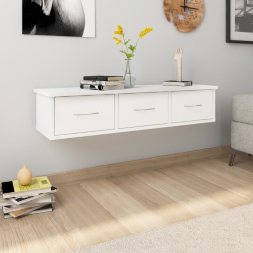 vidaXL Wall mounted Drawer Shelf White 34.6 x10.2 x7.3 Engineered Wood 1 pcs Fred Meyer