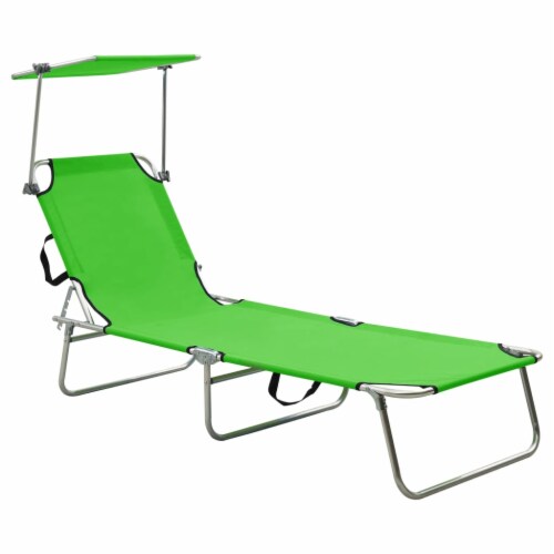vidaXL Folding Sun Lounger with Canopy Green Aluminum 1 Foods Co