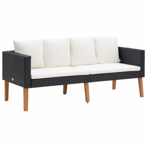 vidaXL 2 Seater Patio Sofa with Cushions Poly Rattan Black 1 Fred Meyer