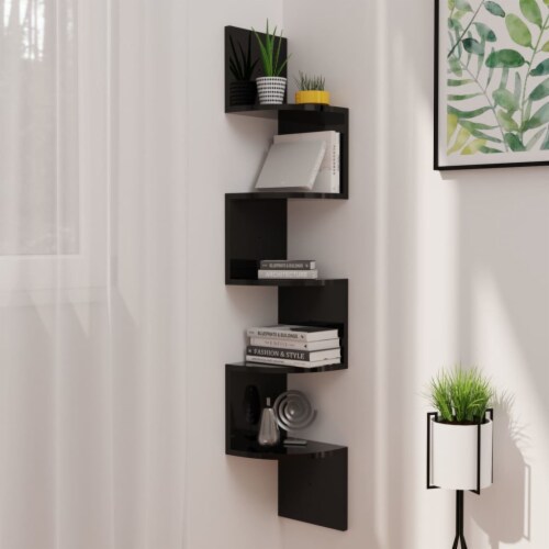 vidaXL Wall Corner Shelf High Gloss Black 7.5 x7.5 x48.4 Engineered Wood 1 Fry s Food Stores