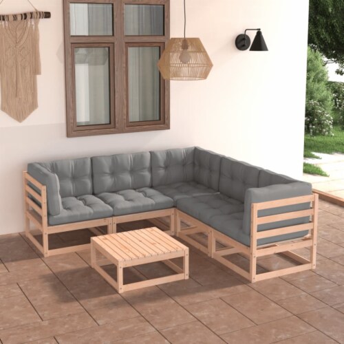 vidaXL 6 Piece Patio Lounge Set with Cushions Solid Wood Pine 6 pcs Baker s