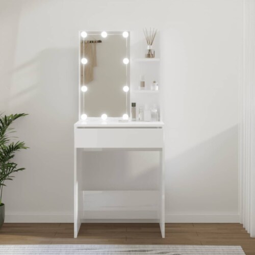vidaXL Dressing Table with LED High Gloss White 23.6 x15.7 x55.1 23.6 x15.7 x55.1 Smith s Food and Drug