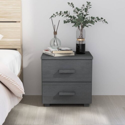 vidaXL Bedside Cabinet HAMAR Dark Gray 15.7 x13.8 x17.5 Solid Pinewood 1 Pay Less Super Markets