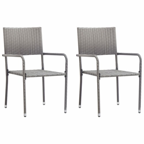 vidaXL Patio Dining Chairs 2 pcs Stackable Gray Poly Rattan 2 City Market