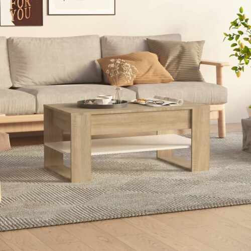 vidaXL Coffee Table White and Sonoma Oak 40.2 x21.7 x17.7 Engineered Wood 1 Foods Co