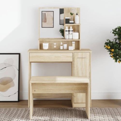 vidaXL Dressing Table with Mirror Sonoma Oak 34.1 x13.8 x53.5 34.1 x13.8 x53.5 Pay Less Super Markets