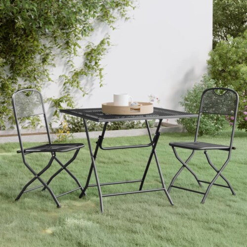 vidaXL 3 Piece Patio Dining Set Expanded Metal Mesh Anthracite 31.5 table length 2 City Market