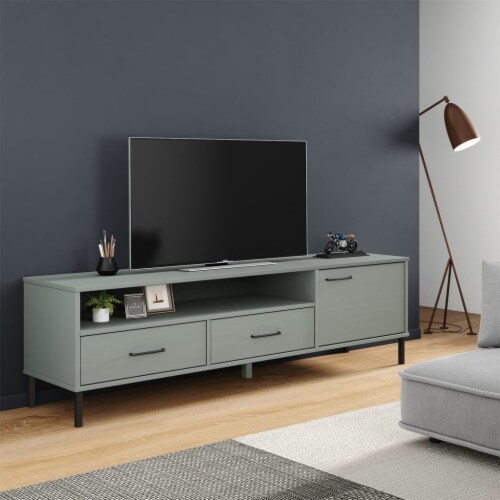 vidaXL TV Cabinet with Metal Legs Gray Solid Wood Pine OSLO 1 Metro Market