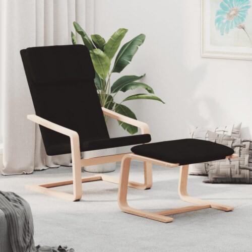 vidaXL Relaxing Chair with Footstool Black Fabric 1 Fred Meyer