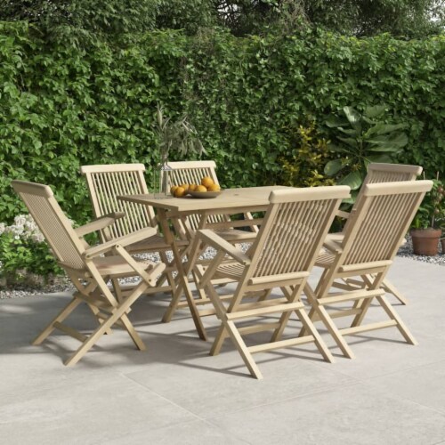 vidaXL Folding Patio Chairs 6 pcs Gray 22 x24 x35 Solid Wood Teak 6 Gerbes Super Markets