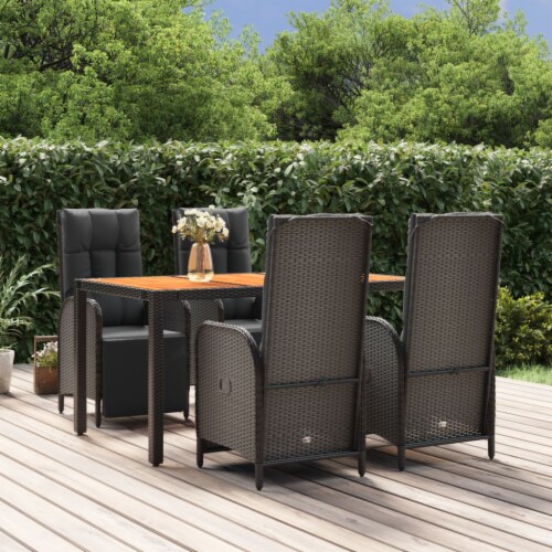 vidaXL 5 Piece Patio Dining Set with Cushions Black Poly Rattan 59.1 table length 1 King Soopers