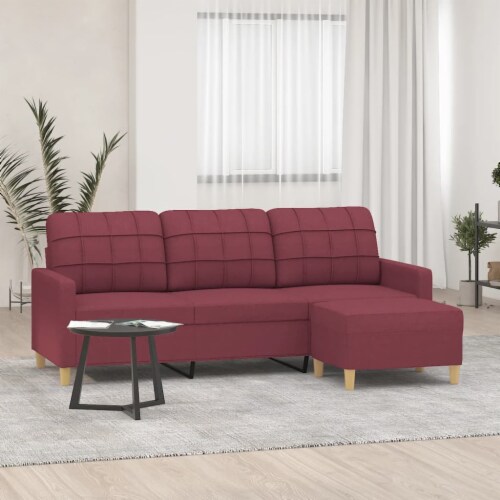 vidaXL 3 Seater Sofa with Footstool Wine Red 70.9 Fabric N A Mariano s