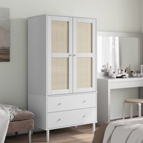 vidaXL Wardrobe SENJA Rattan Look White 35.4 x21.7 x68.9 Solid Wood Pine 1 Gerbes Super Markets