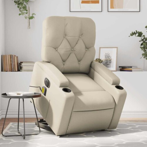 Vidaxl Electric Stand Up Massage Recliner Chair Cream Faux Leather 291 X341 X368 Frys