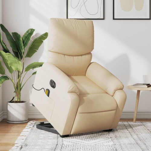 Vidaxl Electric Stand Up Massage Recliner Chair Cream Fabric 295 X39