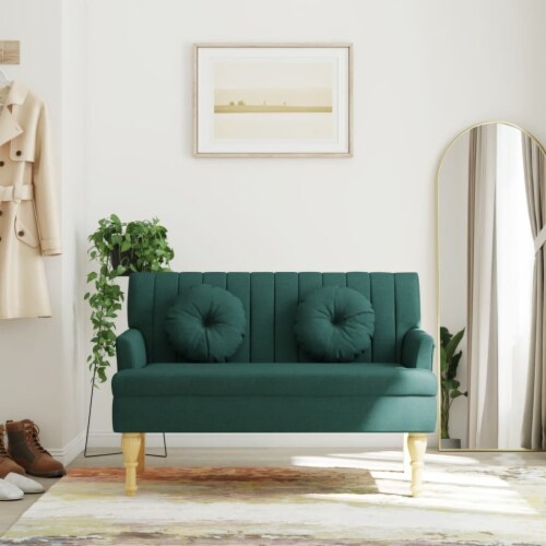 vidaXL 44 W Small Loveseat 2 Seater Fabric Sofa Dark Green 44.5 x25.4 x29.7 Food 4 Less