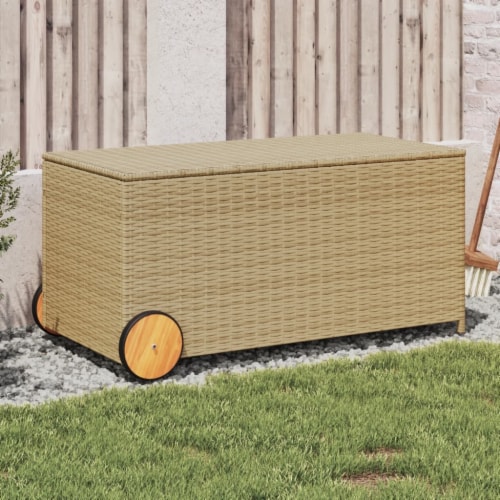 vidaXL Garden Storage Box with Wheels Mix Beige 50.2 Gal Poly Rattan 42.1 x21.7 x19.7 20.9 Kroger