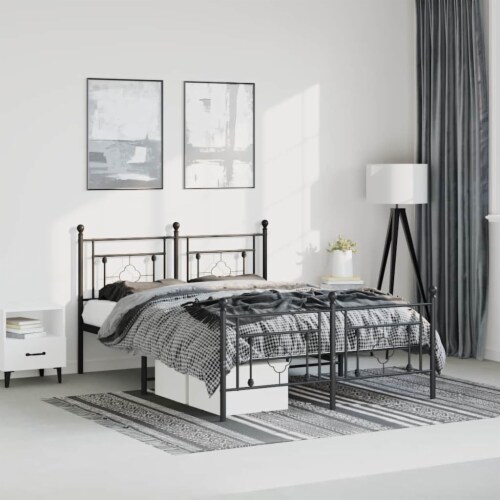 vidaXL King Metal Bed Frame with Headboard Noise Free Black No Mattress King Gerbes Super Markets