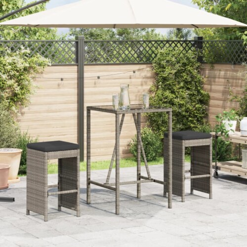 vidaXL Patio Bar Stools with Cushions 2 pcs Gray Poly Rattan 2 Fred Meyer