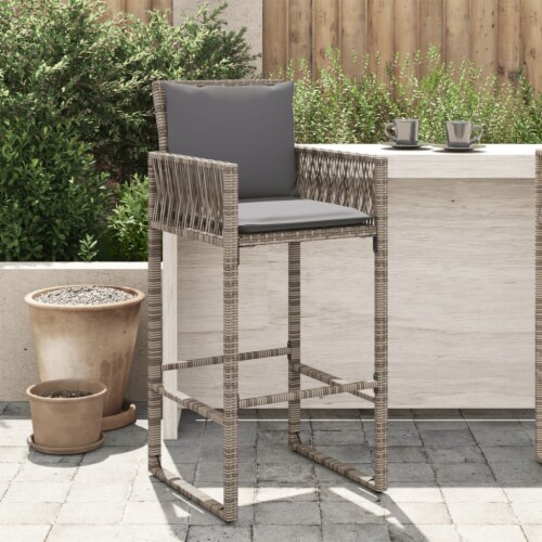 vidaXL Patio Bar Stools with Cushions 2 pcs Gray Poly Rattan 1 Smith s Food and Drug