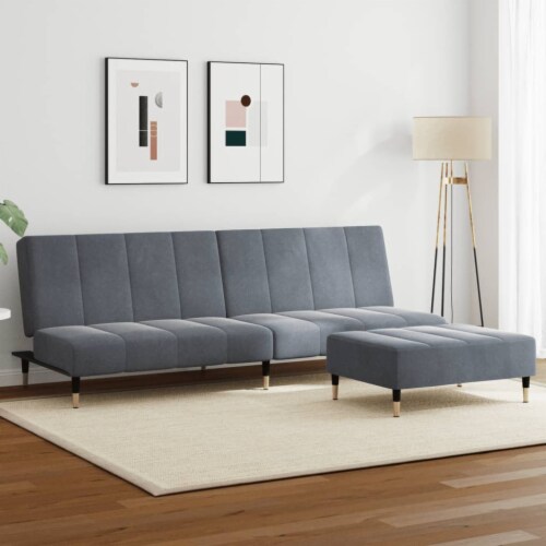 vidaXL 2 Seater Sofa Bed with Footstool Dark Gray Velvet 78.7 x33.3 x27.2 City Market