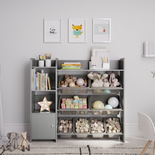 Sturdis Kids Toy Storage Organizer with Cabinet Bookshelf and 8 Toy Bins Gray 1 Piece Harris Teeter