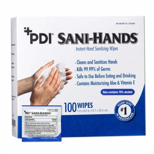 Sani Hands Ethyl Alcohol Hand Sanitizing Wipe Individual Packet 100