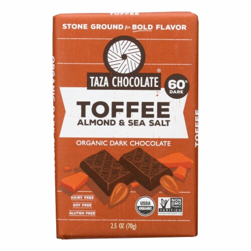 Taza Chocolate Stone Ground Organic Dark Bar Toffee Almond And Sea