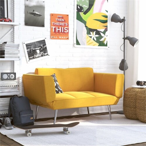 DHP Euro Upholstered Futon with Magazine Storage in Mustard Yellow 1 Harris Teeter