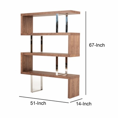 Zig Zag Wooden Frame Shelf Unit With Metal Braces Support Brown And Silver Saltoro Sherpi 51x14x67 Gerbes Super Markets