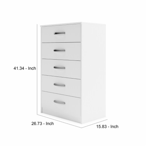 Chest with 5 Drawers and Curved Metal Pulls, White- Saltoro Sherpi, 1 ... Chest with 5 Drawers and Curved Metal Pulls, White- Saltoro Sherpi, 1 ...