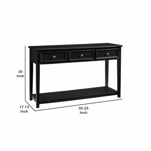 Billy 50 Inch Sofa Console Table 3 Drawers And Plank Style Shelf Black Saltoro Sherpi 17.13x50.25x30 Jay C Food Stores