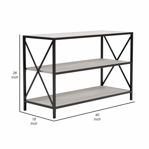 Gem 40 Inch Metal Console Sideboard Table 3 Shelves X Side Accents Black Whitewash Salt