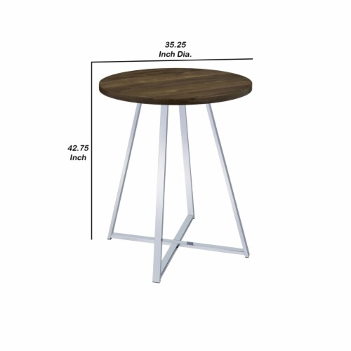 43 Inch Tall Modern Bar Table Brown Round Top Polished Chrome Flared Legs Saltoro Sherpi 35.25x35.25x42.75 King Soopers