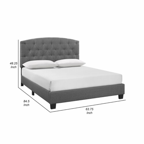Dane Queen Size Bed Fully Upholstered Tufted Curved Headboard Light Gray Saltoro Sherpi 84