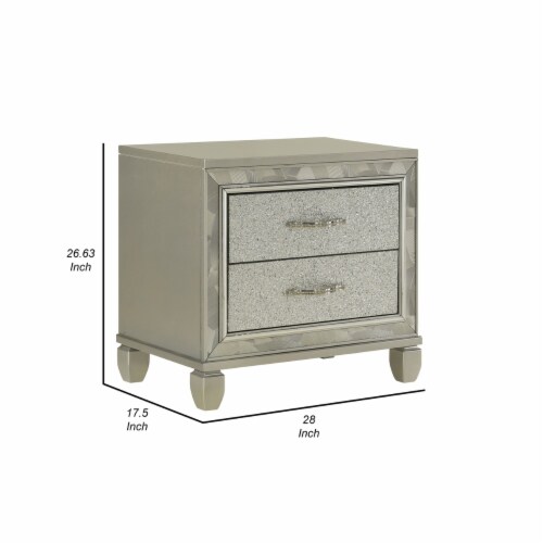 Bet 28 Inch Nightstand 2 Rhinestone Inlaid Drawers Chrome Handles Silver Saltoro Sherpi 28x17.5x26.63 Fry s Food Stores